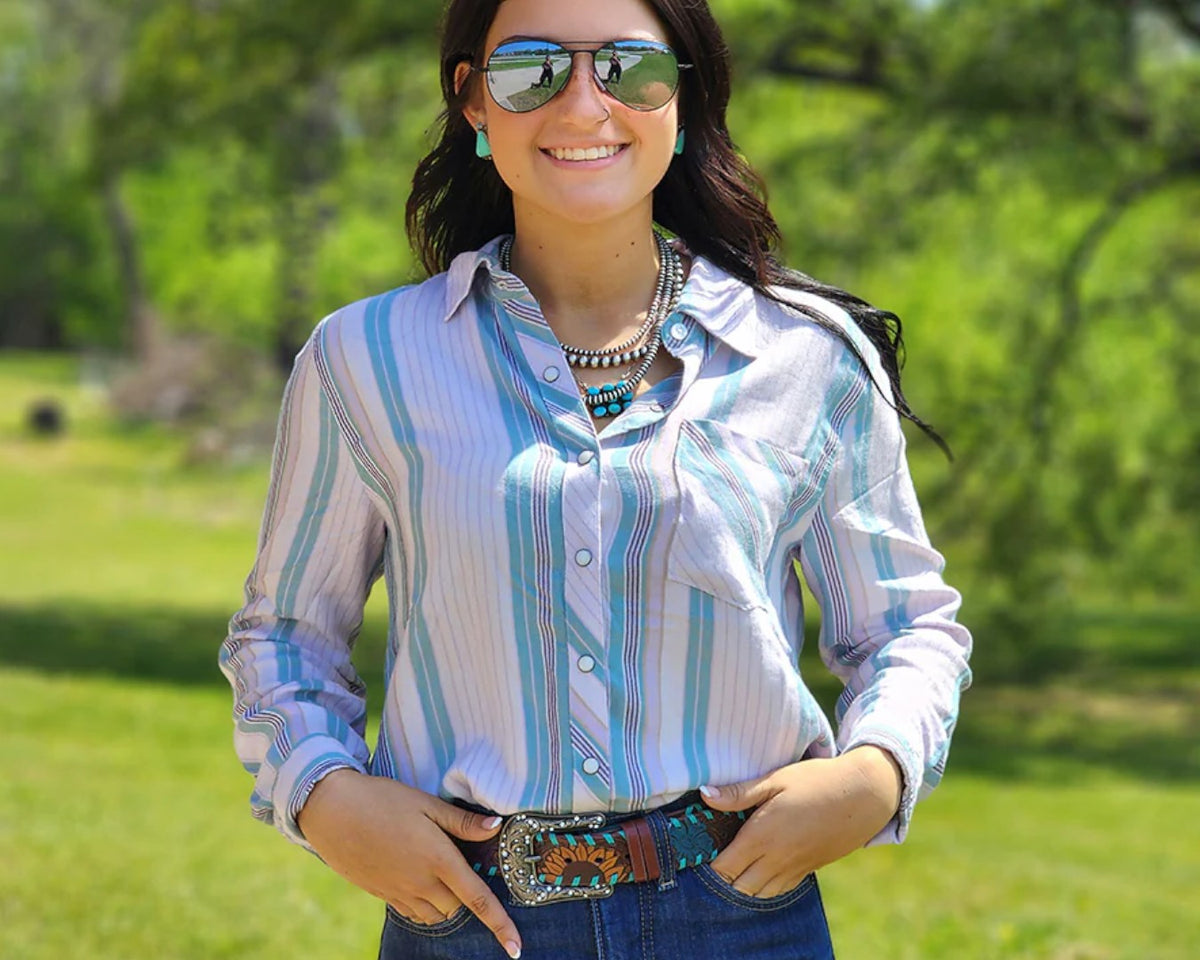 Cinch Women's Retro Lilac Stripe Pearl Snap Shirt – Greg Grant Saddlery